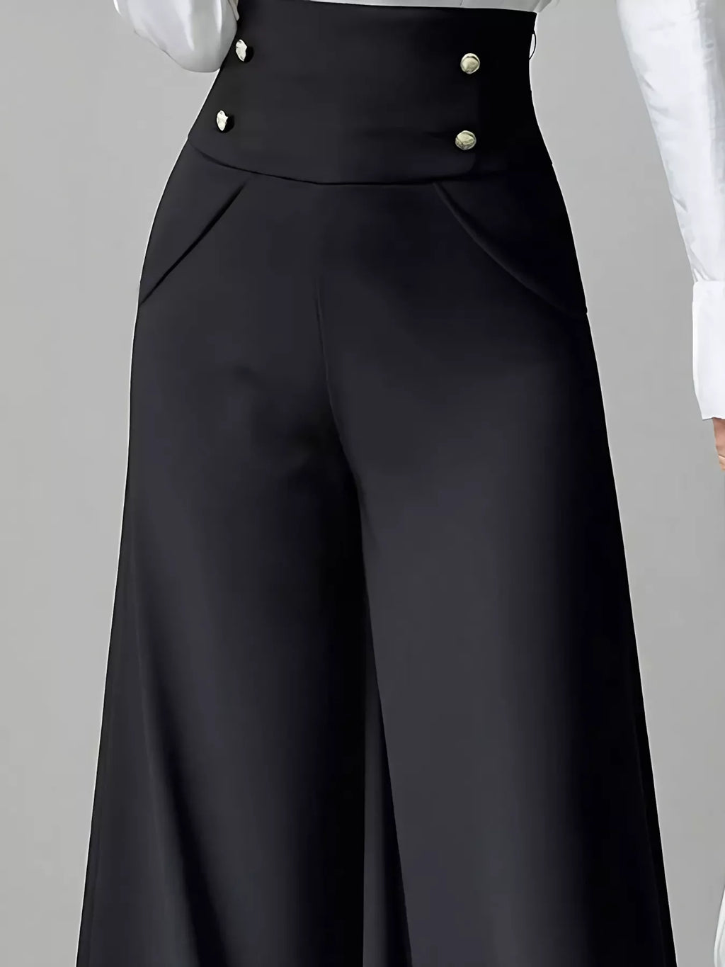 High Waist Wide Leg Button Decor Pants Everyday Wear | Southern Shores ...