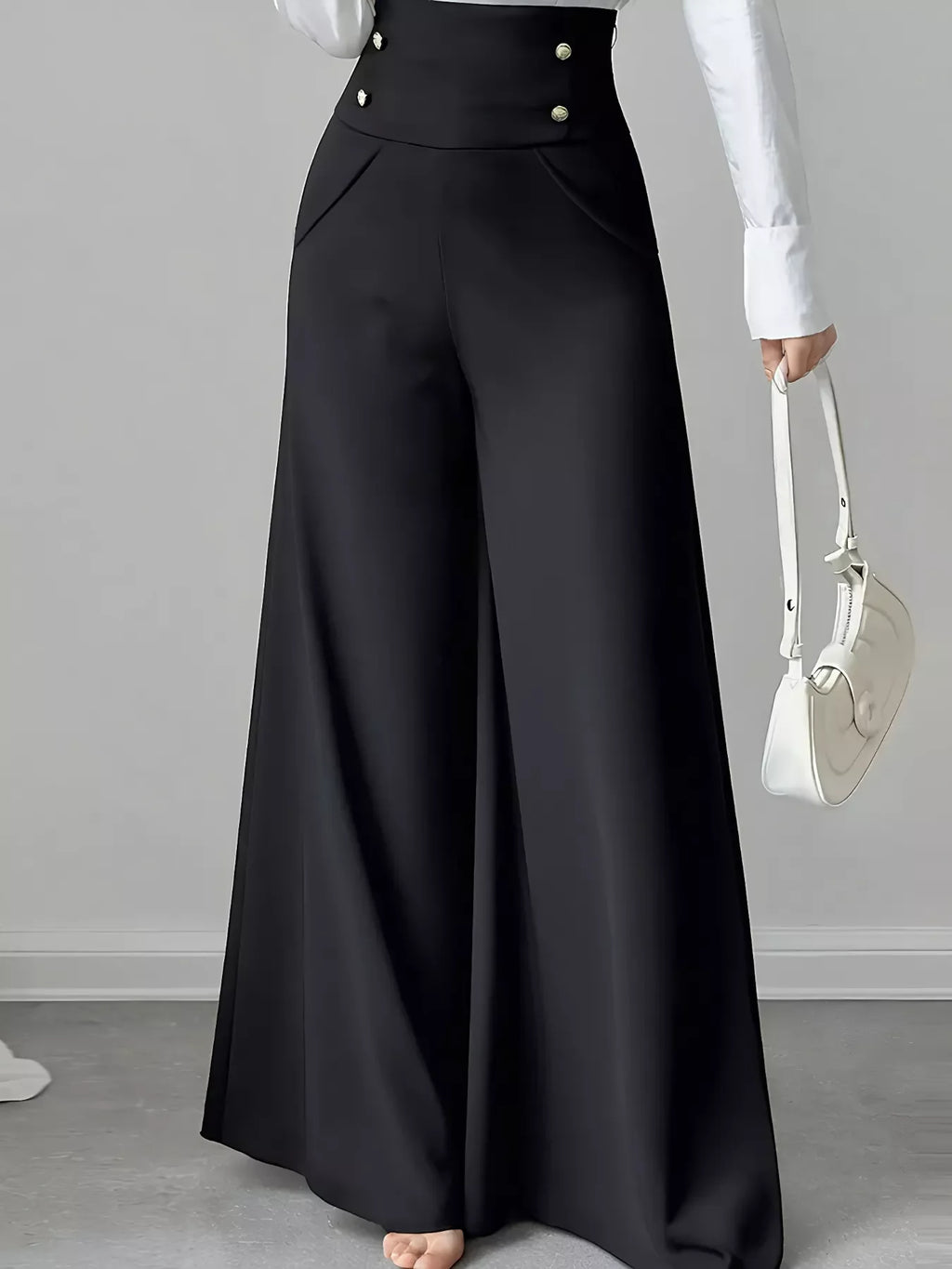 High Waist Wide Leg Button Decor Pants Everyday Wear | Southern Shores ...